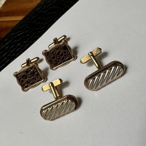 Accessories | Lot Of 2 Vintage Modern Mens Jewelry Gold Tone Cufflinks ...